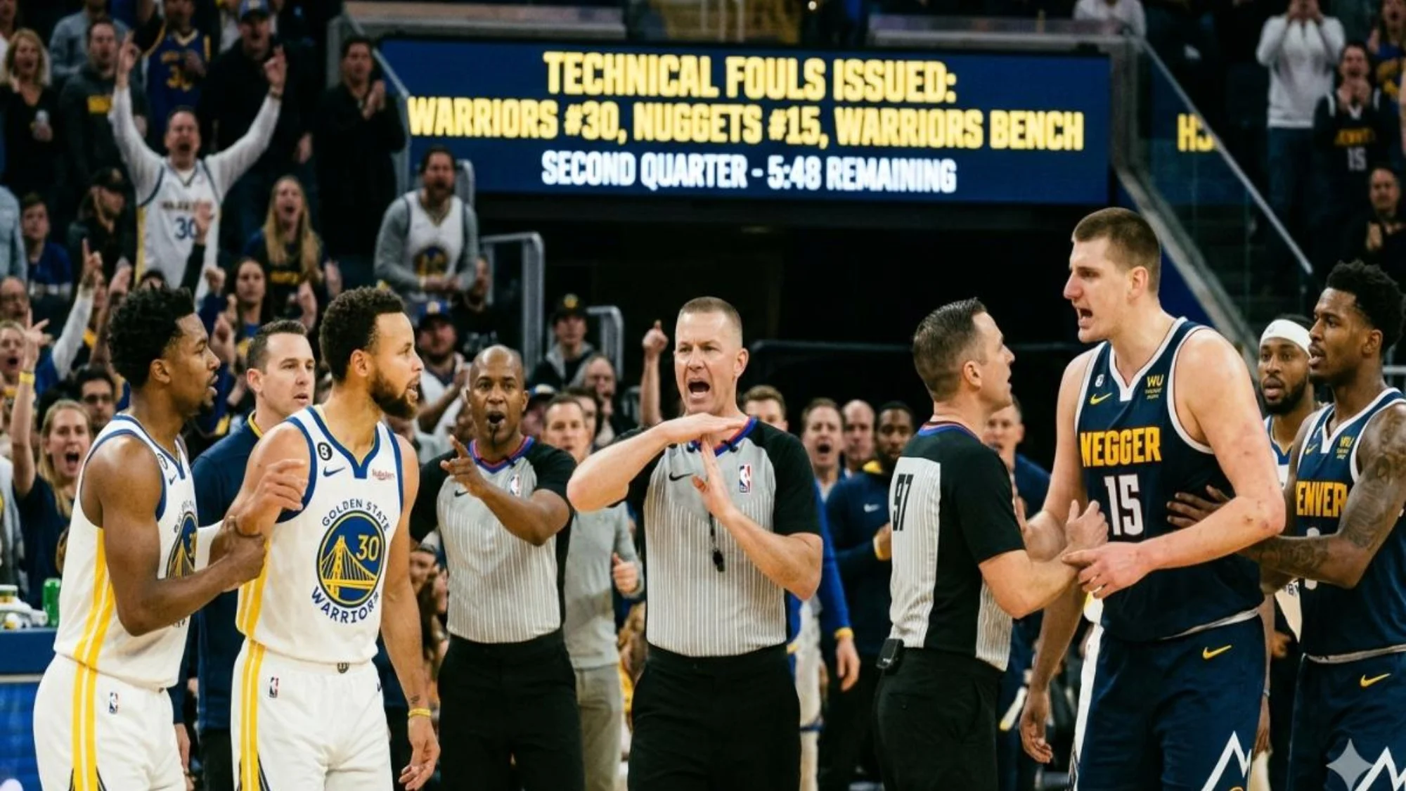 Warriors-Nuggets clash erupts in second-quarter scuffle; technicals issued